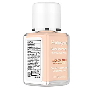 Neutrogena SkinClearing Oil-Free Acne and Blemish Fighting Liquid Foundation with Salicylic Acid Acne Medicine, Shine Controlling, for Acne Prone Skin, 80 Medium Beige, 1 fl. oz