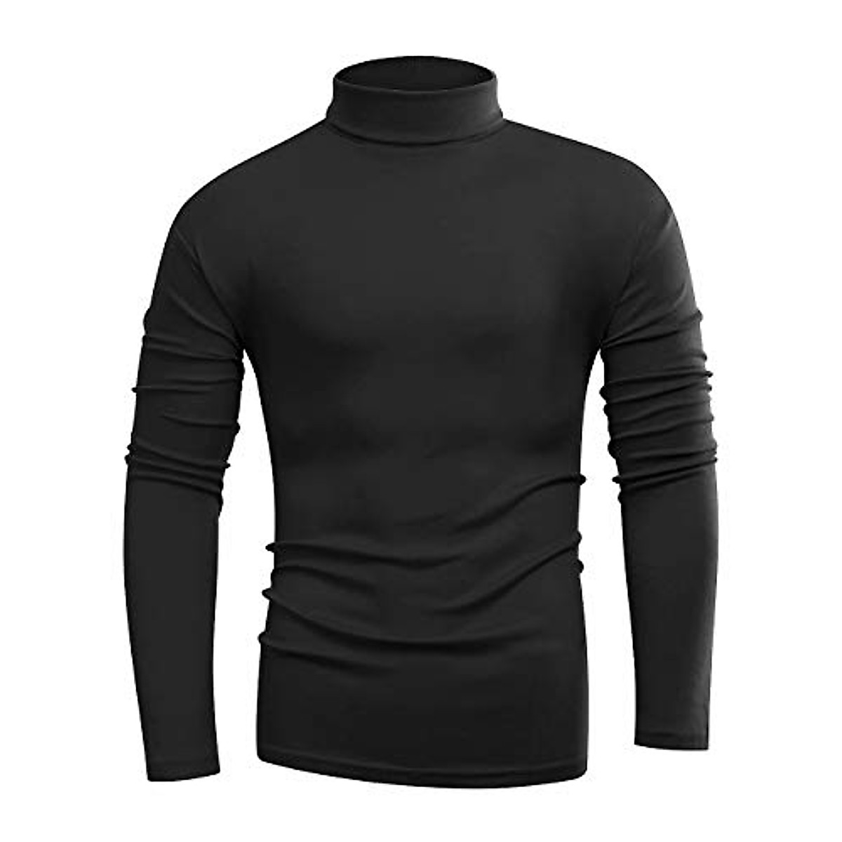 Beauhuty Men Slim Fit Lightweight Long Sleeve Pullover Top Turtleneck T-Shirt (Black,XL)