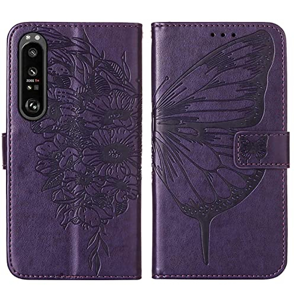Butterfly Leather Case for Sony Xperia 1 III with Credit Card Holder Slots Kickstand Flip Folio Leather Magnetic Wallet Case with Wirst Strap Case for Sony Xperia 1 III