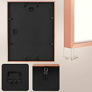 Space Art Deco, 11x14 Metal Aluminum Picture Frame Set of 3, Display Pictures 8x10 with Mat or 11 x 14 Without Mat, Wall Mounting Gallery Photo Frames, Rose Gold