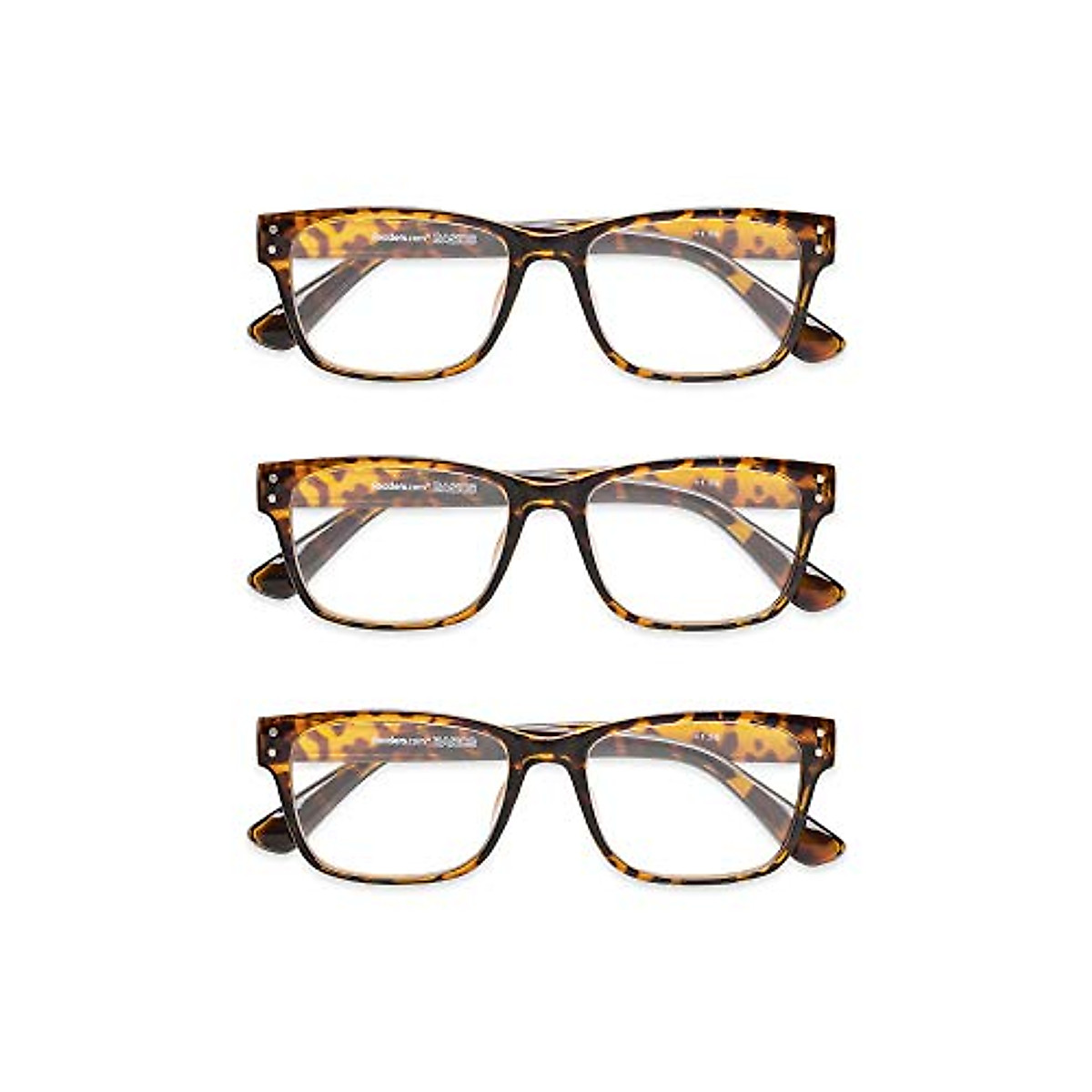 Readers Readers.com Fully Magnified Reading Glasses: The McNealy - 3 Pairs, Classic Rectangle for Women and Men - Tortoise, 1.75