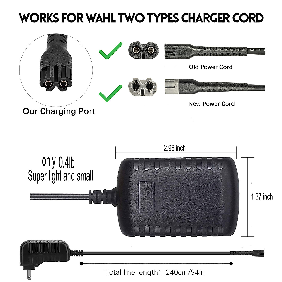 Kaynway for Wahl Cordless Clippers Charger, Professional Replacement 4V Clipper Charger Cord for All Wahl Magic Clip Senior Sterling-4 Designer 5-Star 8164 Finale Shaver (New and Old Versions)