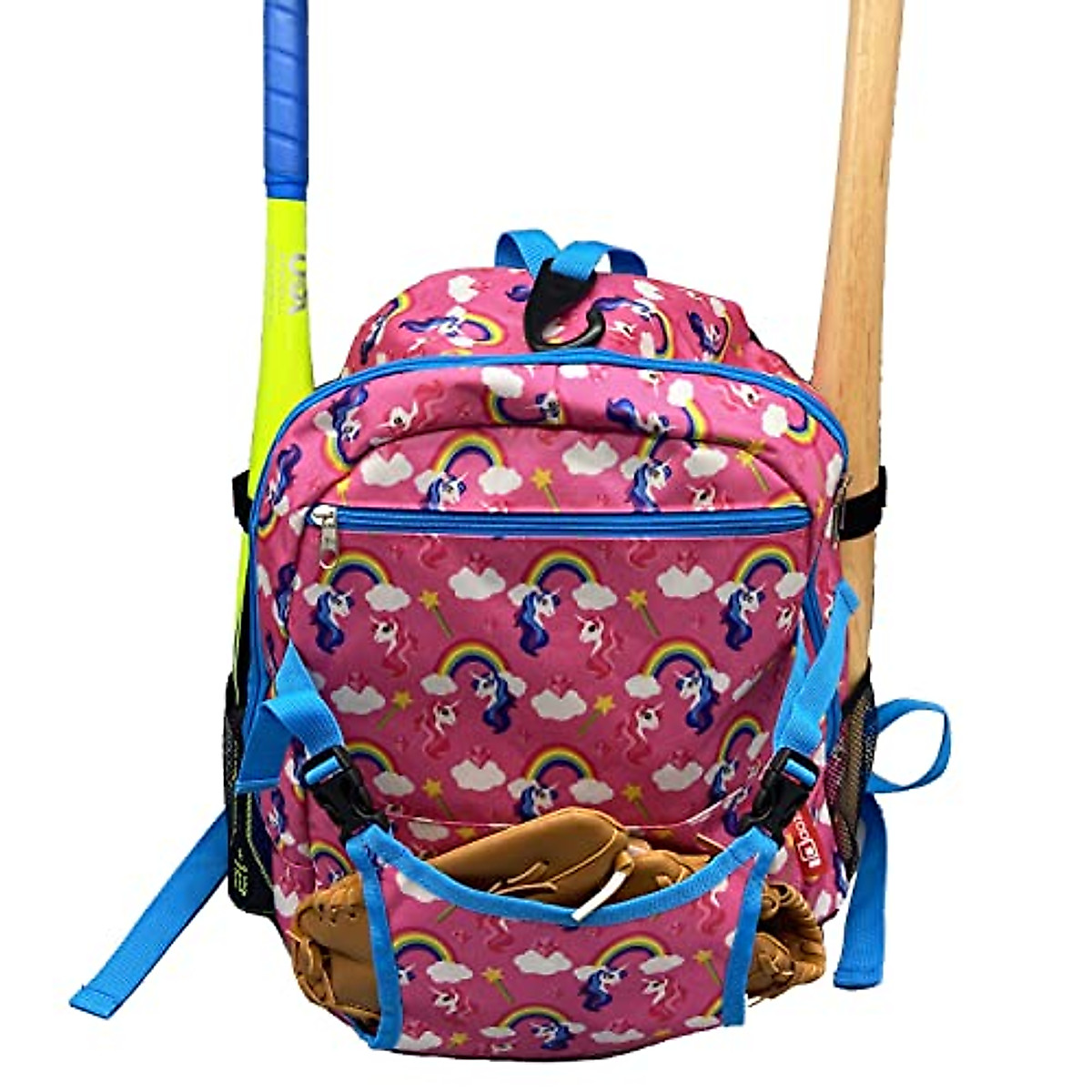 Aozora Youth Tball and Baseball Backpack Bag Lightweight Baseball Bag Hold Bats, Helmet, Glove, Caps, Valuables Pocket, Fence Hook (Unicorn Pink)