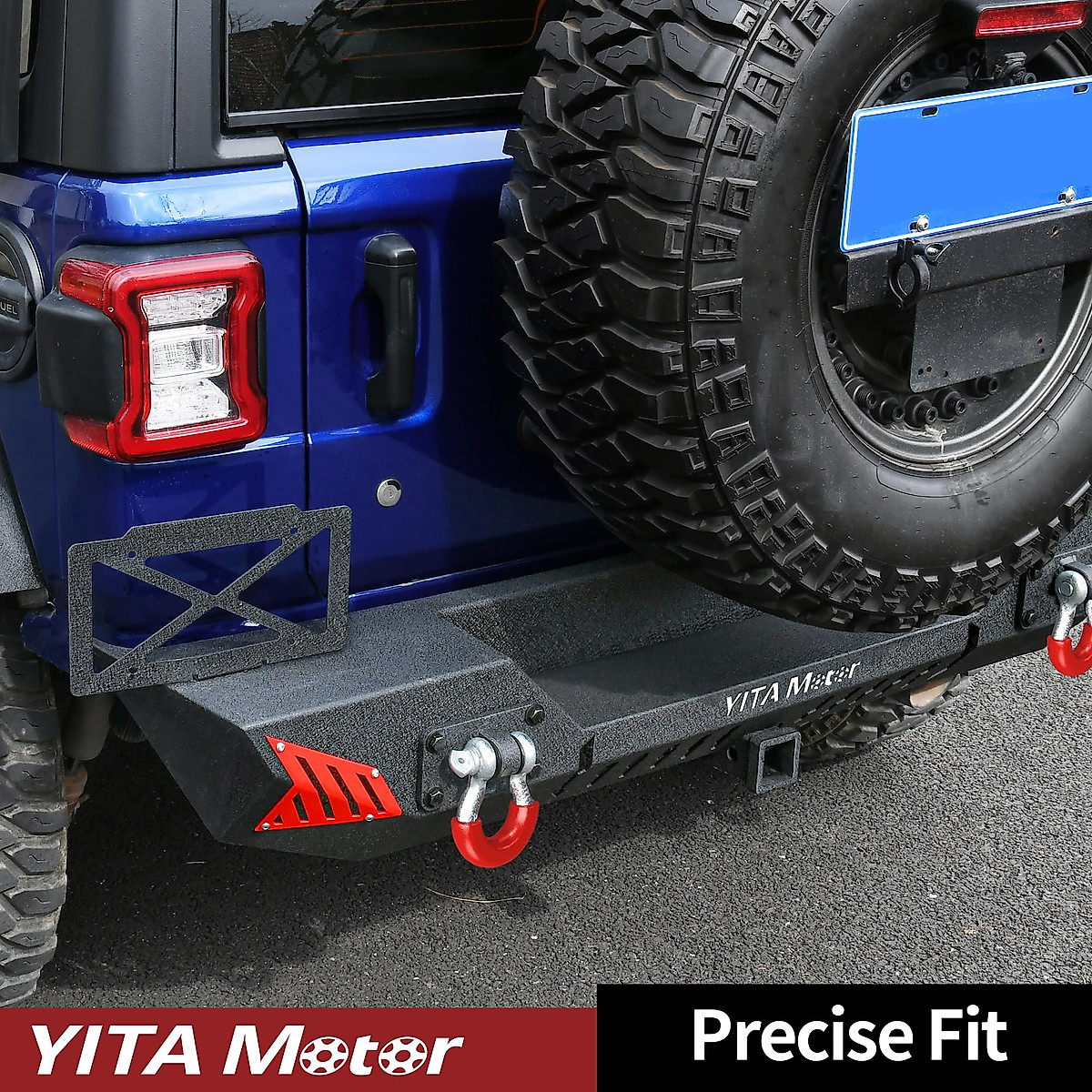 YITAMOTOR Rear Bumper Compatible with 2018-2025 Jeep Wrangler JL & JL Unlimited (2/4 Doors), w/ 2" Hitch Receiver & 2 x D-Rings & License Plate Bracket