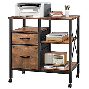 YITAHOME 2 Drawer Mobile File Cabinet, Rolling Printer Stand with Open Storage Shelf, Lateral Fabric Filing Cabinet for Home Office, Fits A4/Letter Size (Brown)