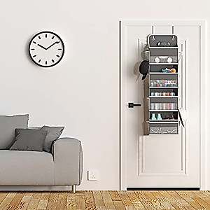 LONGD Over Door Organizer, Nursery Closet Cabinet Baby Storage, Over the Door Hat Rack, 4 Pockets and 1 Grid File Pockets Hanging Storage Boxes,45 lbs. Weight Capacity, 1-Pack