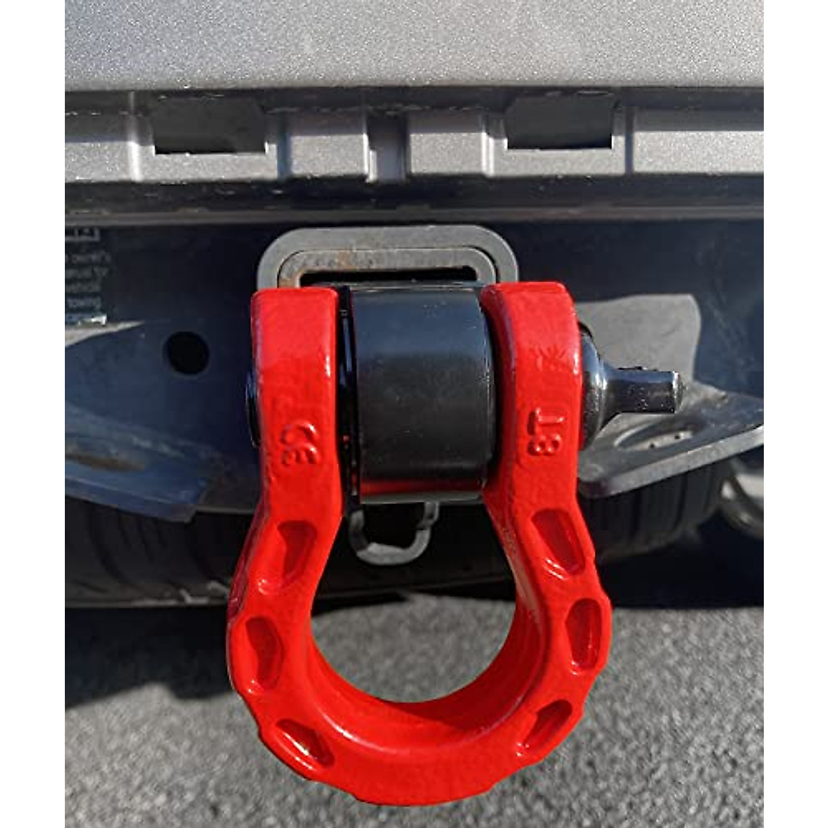 Shackle Hitch Solid Billet 2" Receiver with RED Mega D Ring for Trucks and SUV's