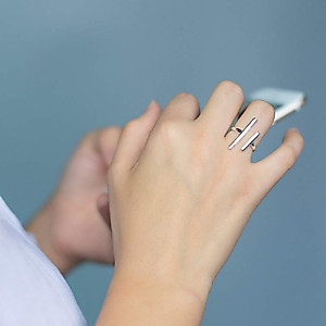 NewZenro Double T Parallel Bar Minimalist 925 Sterling Silver Engagement Open Ring Dainty Adjustable Simple Statement Finger Promise Eternity Rings Band Jewelry Gifts for Women Her