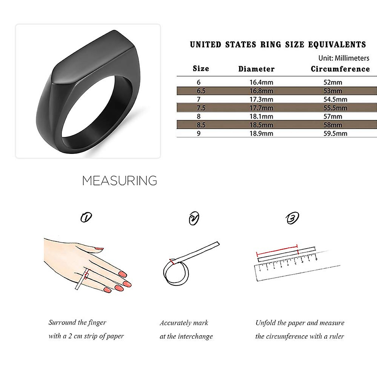 XSMZB Cremation Rings for Ashes Simple Square Band Ring Keepsake Arrow Band Finger Ring Holder Ashes for Pet Human Memorial Urn Ring for Men Women (Black,9)