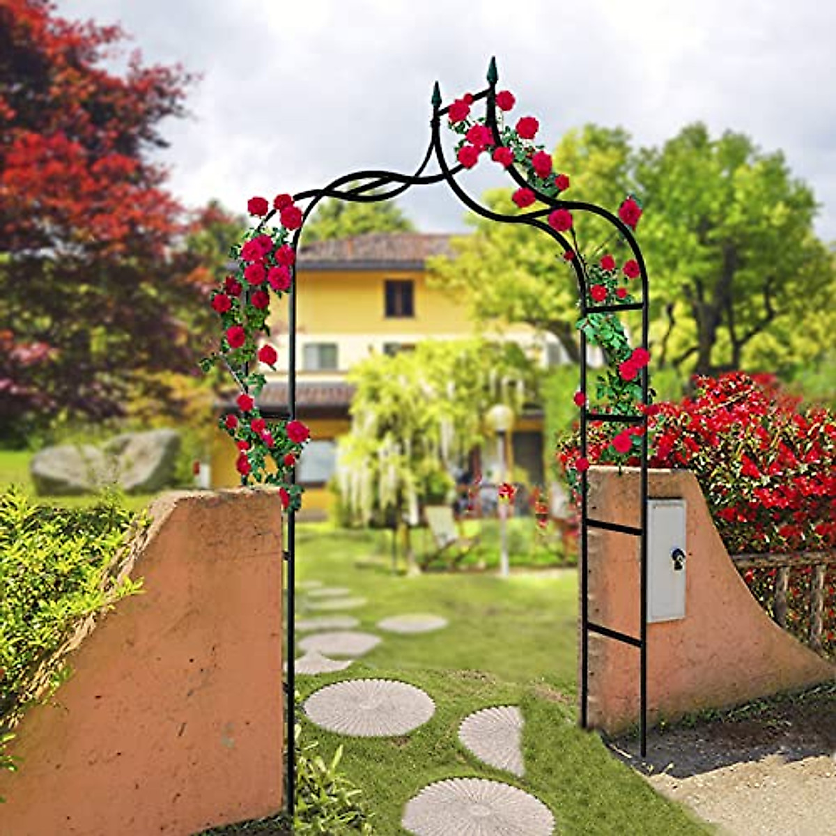 eLeGreen Metal Garden Arbor 4.6 Ft Wide x 8.4 Ft High x 1.2 Ft Depth Gothic Galvanized Metal Garden Arch Climbing Plants Support Outdoor Arch Wedding Arch Party Decoration