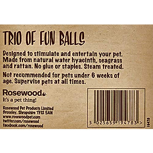 Rosewood Boredom Breaker Small Animal Naturals Toy Trio of Fun Balls, Natural, 3 Count (Pack of 2), Medium