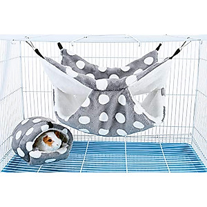Mogoko Fleece Rat Hammock and House Bedding Set, 2 Tier Hanging Bed and Nesting Cave for Guinea Pigs Hamster Ferret Chinchilla Cage Small Animals