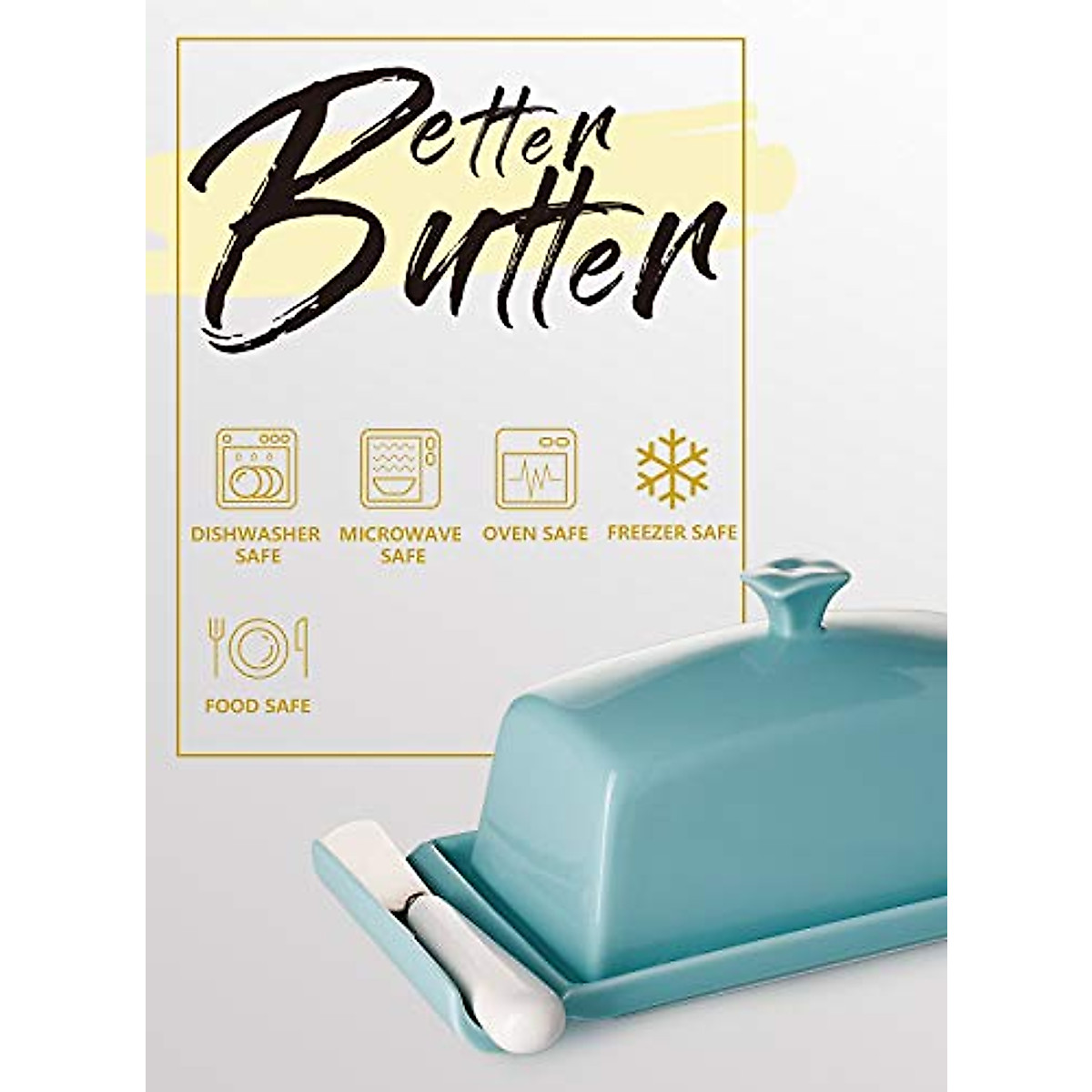 Butter Dish with Lid and Knife Spreader Set - Perfect for East and West Coast Butter, Turquoise - Better Butter & Beyond