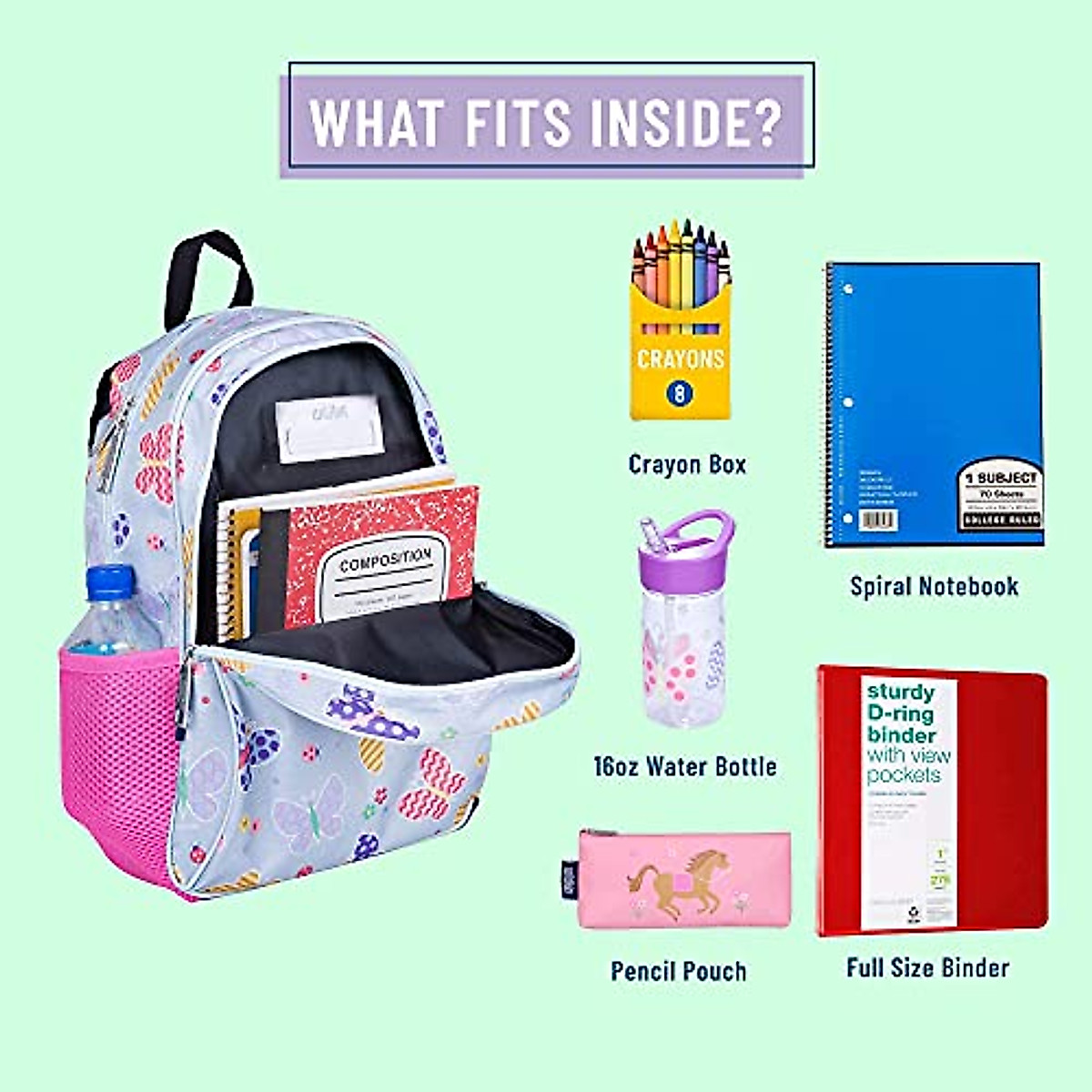 Wildkin 15 Inch Kids Backpack Bundle with Lunch Bag (Butterfly Garden)