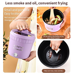 Mini Electric Cooker, Multifunctional Small Pot, Versatile Electric Hot Pot, 1.2L Multi Cooker Pan With Lid & Phone Holder,Portable Ramen Pot Cooker for Small Household Hot Pot (Purple)