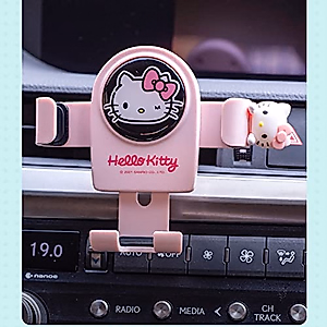 MicroMall Kawaii Hello Kitty Pink Air Vent Car Mount, Hands Free Cell Phone Holder for Car, Clamp Cradle, Compatible with All iPhone Android Smartphone
