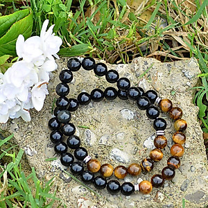 Long Distance Relationship Bracelets (2 Pack) – Spiritual Protection Chakra Bracelet for His and Her Couples for Reiki Healing, Yoga, Meditation – Tiger Eye, Obsidian Triple Protection Gemstones