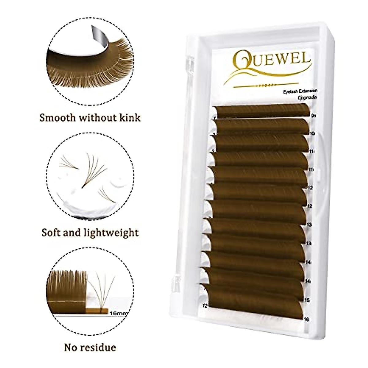 Easy Fan Volume Lashes .07 D Curl Brown Volume Lash Extensions 9-16mm Mixed Lash Tray Color Lashes Extension Self Fanning 2D-10D Volume Eyelash Extensions by QUEWEL (Brown 0.07 D 9-16mm)