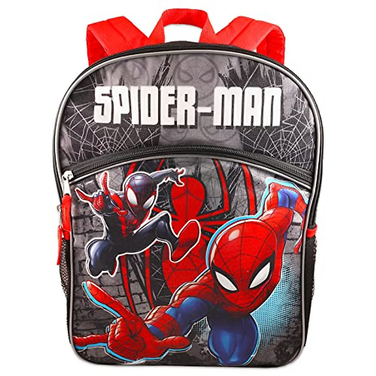 Spiderman Backpack for Boys Girls Kids - 5 Pc Bundle with 16" Spiderman School Backpack Bag, Water Bottle, Stickers, and More (Marvel School Supplies)