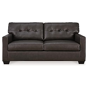 Signature Design by Ashley Belziani Modern Tufted Leather Match Sofa, Black