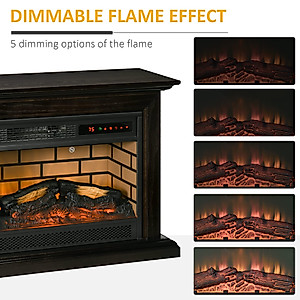 HOMCOM 31" Electric Fireplace with Dimmable Flame Effect and Mantel, Freestanding Space Heater with Log Hearth and Remote Control, 1400W, White