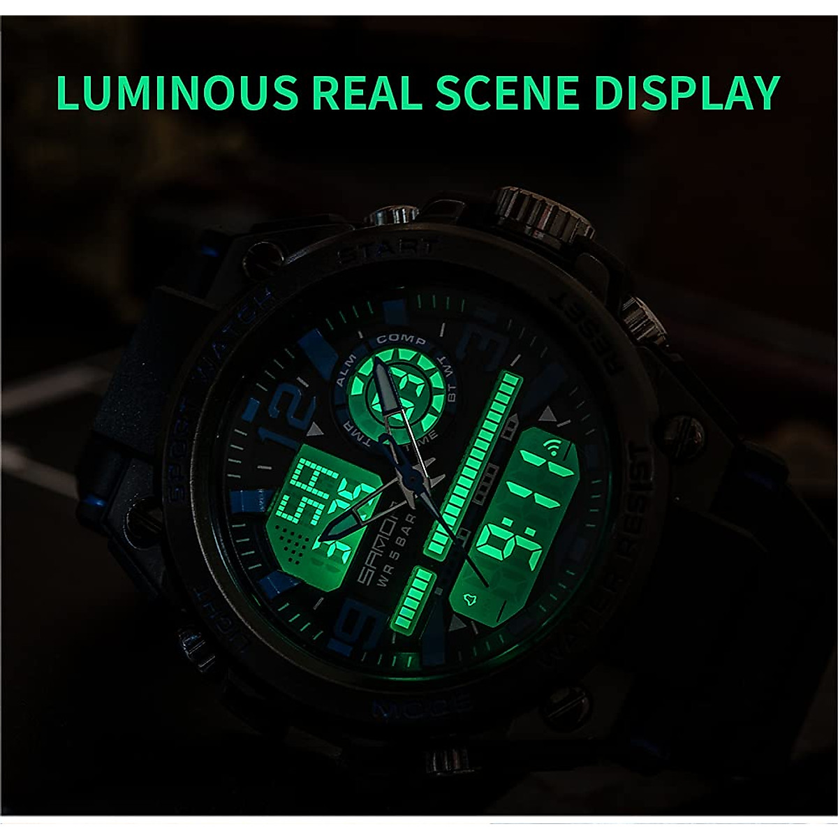 Military Watches for Men Tactical Waterproof Outdoor Sports Watch Analog Digital Multifunction Dual Display Mens Wristwatch (Gold black)