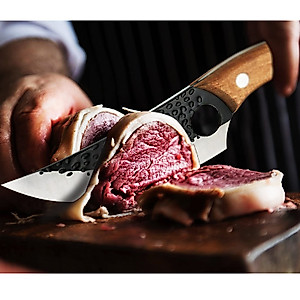 NWESTUN Chef Knife 6 Inch, Kitchen Knife for Boning, Cutting, and Chopping. Hand Forged Japanese Knife for Home, Outdoor Cooking, Camping BBQ (Yellow)