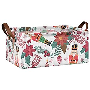 Exnundod Collapsible Storage Bin Christmas Nutcrackers Organizer Storage Shelf Basket Hand Drawn Storage Boxes with Handles for Closet Blanket Toys Home Dorm Office