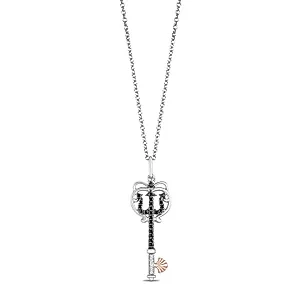 Jewelili Enchanted Disney Fine Jewelry 14K Rose Gold Over Sterling Silver with Black Rhodium 1/8 Cttw Treated Black and Natural White Round Diamond Ursula Key Pendant