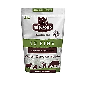 REDMOND 10 Fine Natural Livestock Mineral Salt, OMRI Listed, 5LB Bag
