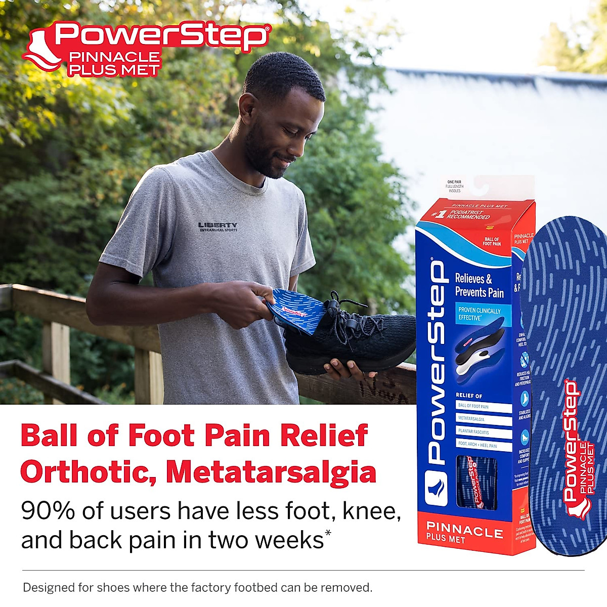 PowerStep Pinnacle Plus Ball of Foot Pain Relief Orthotics - Shoe Inserts for Metatarsalgia, Arch Support & Morton's Neuroma Pain Relief - Made in USA Insoles with Metatarsal Pad (M 5-5.5, F 7-7.5)