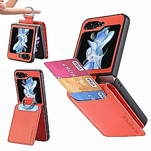 protective filp case Compatible with Samsung Galaxy Z Flip 5 Wallet Case with Ring, Galaxy Z Flip 5 2023 Case with Card Holder Premium PU Leather Protective Phone Case Cover ,Slim Protection Shockproo