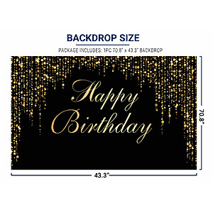 Allenjoy Happy Birthday Party Backdrop Black and Gold Glitter Bokeh Sequin Spots Photography Background Golden Sparkle Shining Dots Baby Milestone Banner Cake Table Decor Photo Booth Props
