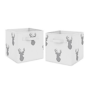 Sweet Jojo Designs Grey Deer Foldable Fabric Storage Cube Bins Boxes Organizer Toys Kids Baby Childrens for Woodland Deer Stag Collection Set of 2