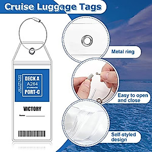 6 Sets Cruise Lanyards, Retractable Carnival Cruise Lanyard with 8 Waterproof Luggage Tag Holders Set, Adjustable Cruise Lanyard with Detachable Badge Holder for Cards Accessories (Fresh Sailing)