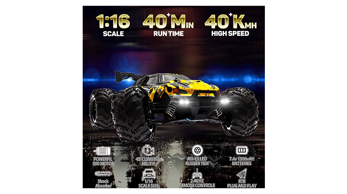 RC Car 1:16 40mph Fast Max Off-Road Monster Truck - Waterproof & 2 ...