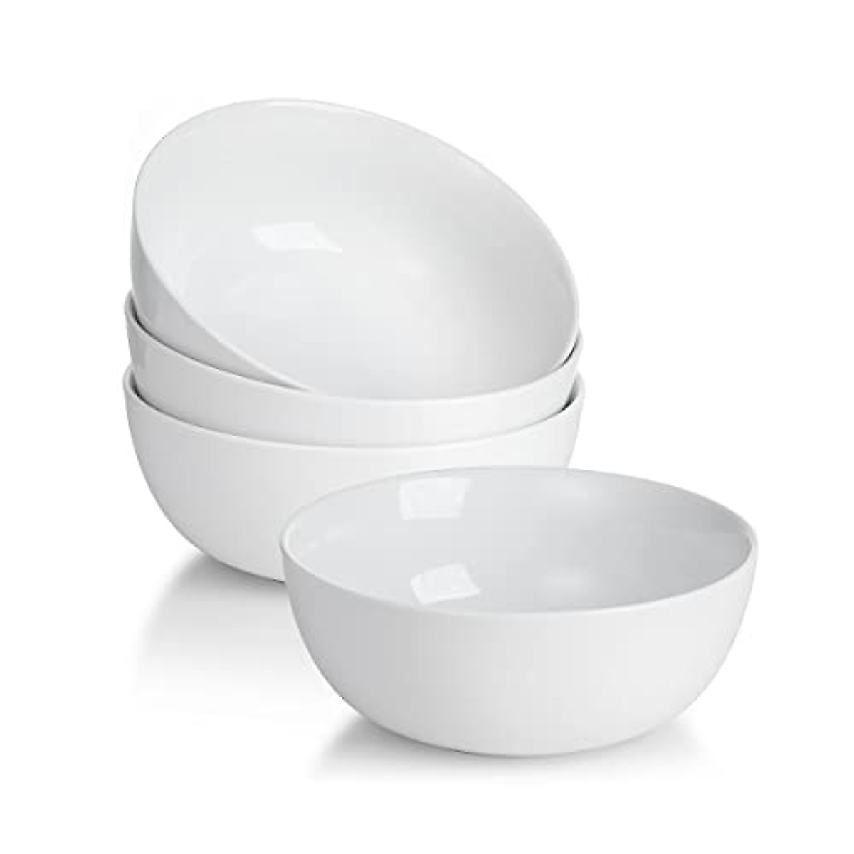WishDeco Cereal Bowls Set of 4, Ceramic Soup Bowls, 20 Ounce Breakfast Bowls, 6" White Bowls for Dessert, Oatmeal, Pasta, Noodle, Salad, Rice, Microwave & Dishwasher Safe