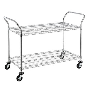 Finnhomy 2-Tier Commercial Grade Rolling Cart, Heavy Duty Utility Cart, Carts with Wheels and Handles, Kitchen Cart on Wheels, Metal Serving Cart with 700 lbs Capacity, Shelf Size 24" D x 48" W, NSF