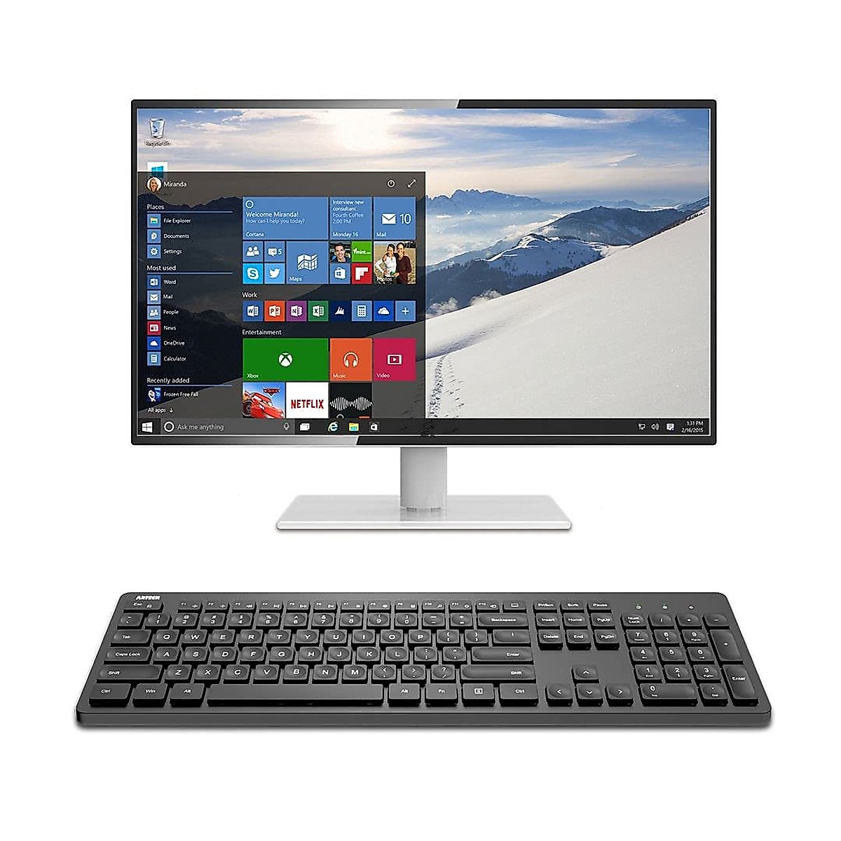 Arteck 2.4G Wireless Keyboard Ultra Slim Full Size Keyboard with Numeric Keypad and Media Hotkey for Computer/Desktop/PC/Laptop/Surface/Smart TV and Windows 11/10/ 8/7