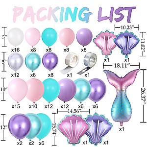 Mermaid Party Balloon Arch Kit, 154Pcs Green Purple Little Mermaid Party Decorations Balloon Garland, Under the Sea Summer Birthday Party Supplies