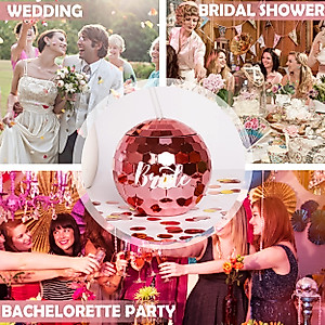 Team Bride Bachelorette Party Cups | Bride Tribe Pink Disco Ball Cups With Straws | Pack of 1- Bridesmaid Cups for Bridal Party | Bridesmaids Proposal Gifts | Bridal Shower Pink Disco Ball Cup