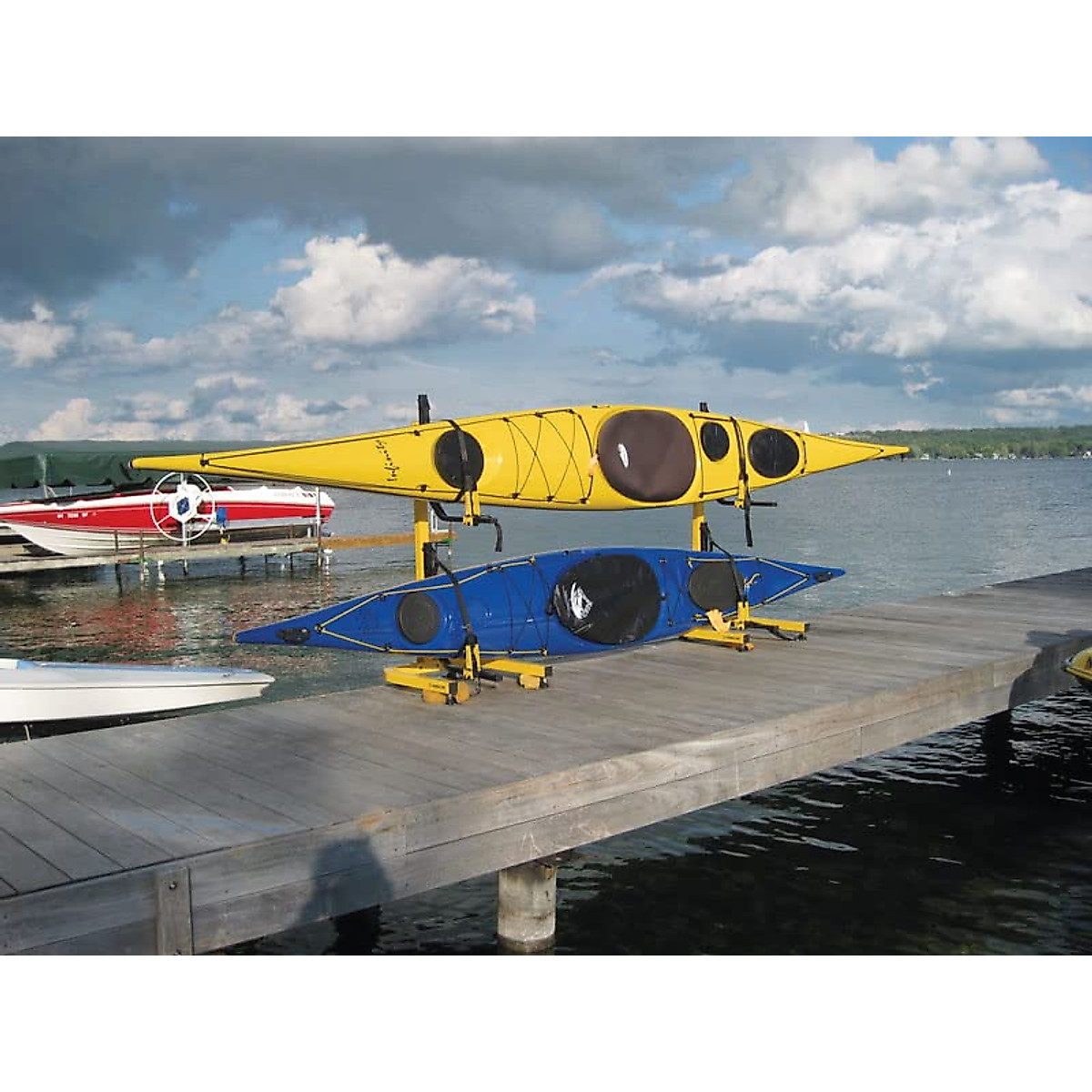 Suspenz Kayak Storage Rack, 2-Boat Free Standing Kayak, Canoe, SUP Deluxe Storage Rack, Indoor & Outdoor, Yellow, 48" x 24" (11-0203)