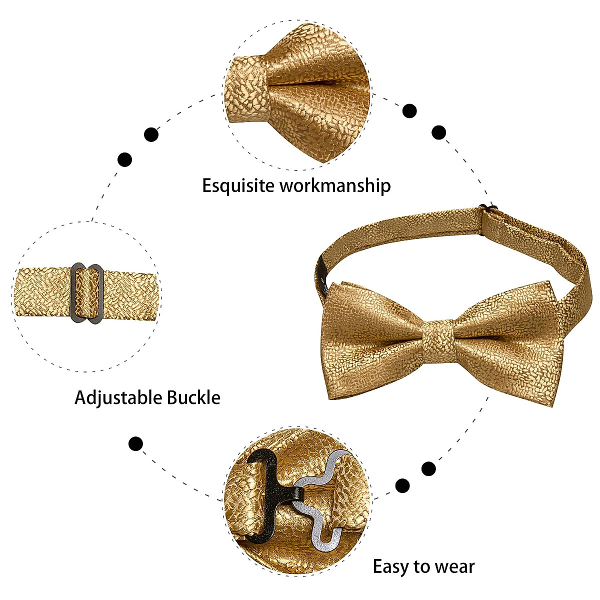 Dubulle Gold Bow Tie Lapel Pin Set for Men Mens Solid Gold Pretied Bowties Handkerchief Cufflinks