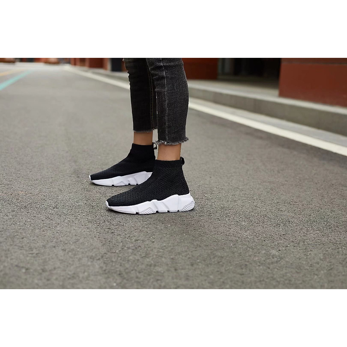 YAVY Sneakers for Boys Tennis Shoes Girls Sock Sneakers for Kids Slip on Shoes Breathable high top Athletic Shoes Lightweight Walking Running Shoes Black 054-35