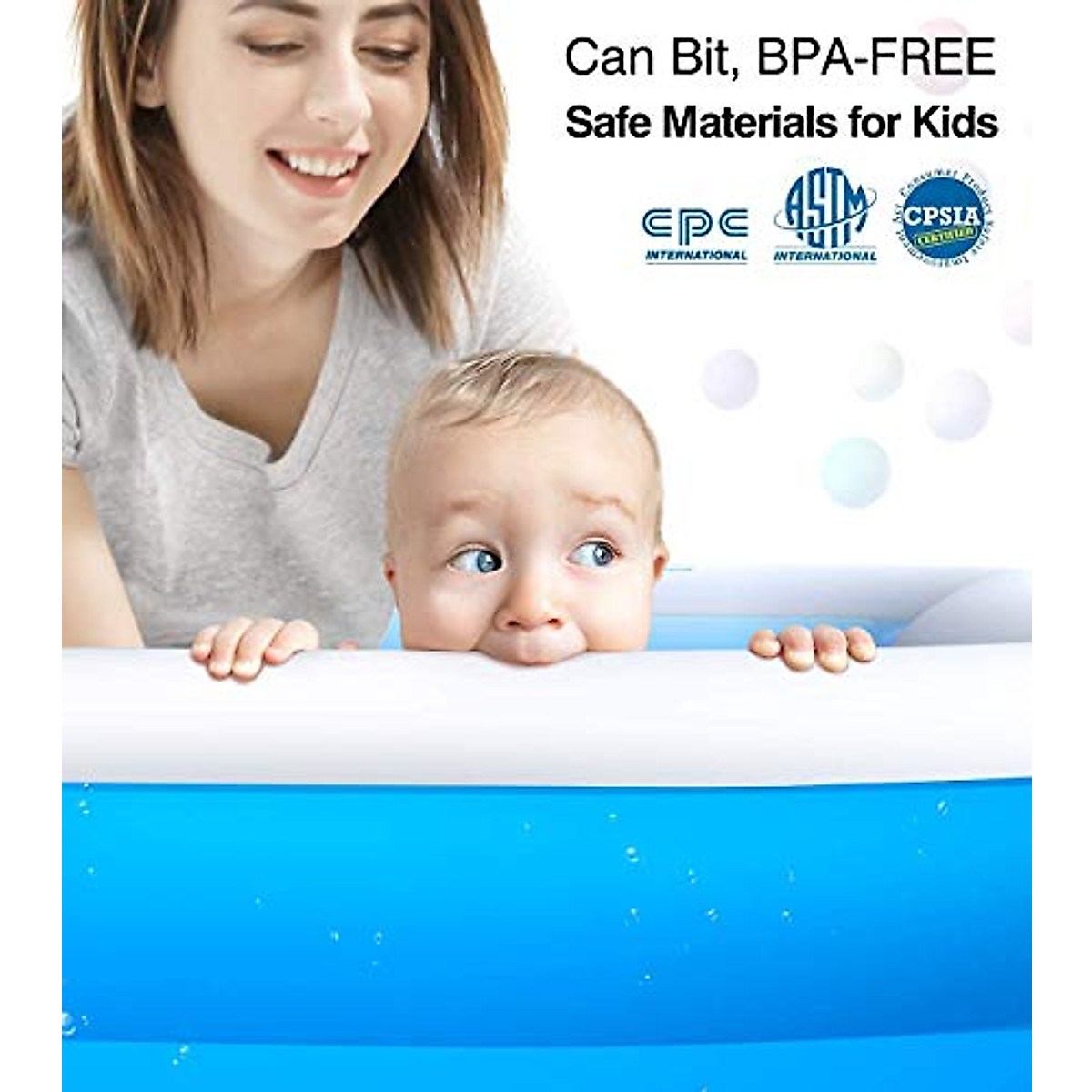 Blow Up Inflatable Kiddie Pool, 118" X 72" X 22" Family Full-Size Rectangular Swimming Big Pools for Adults Kids Outdoor, Backyard, Garden, Water Party Above Ground