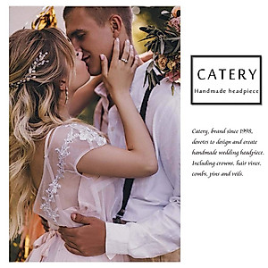 Catery Leaf Bride Wedding Headband Silver Crystal Pearl Hair Vine Braid Headpiece Bridal Hair Accessories for Women and Girls