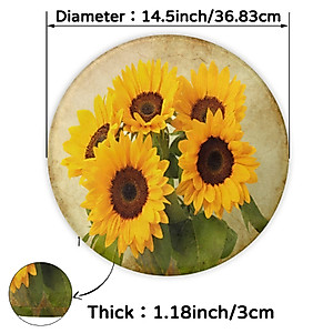 Floral Round Seat Cushion, Retro Sunflower Leaf Chair Cushions Soft Memory Foam Chair Pad Reversible Washable Seat Chair Pad with Zipper for Office Kitchen Dining Room Chair