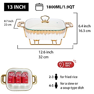 Durx-litecrete Role Warming Trays for Food, Ceramics Chafers, and Buffet Warmers Sets, Gold Plating Serving Dishes (Medium 1.9 quarts)