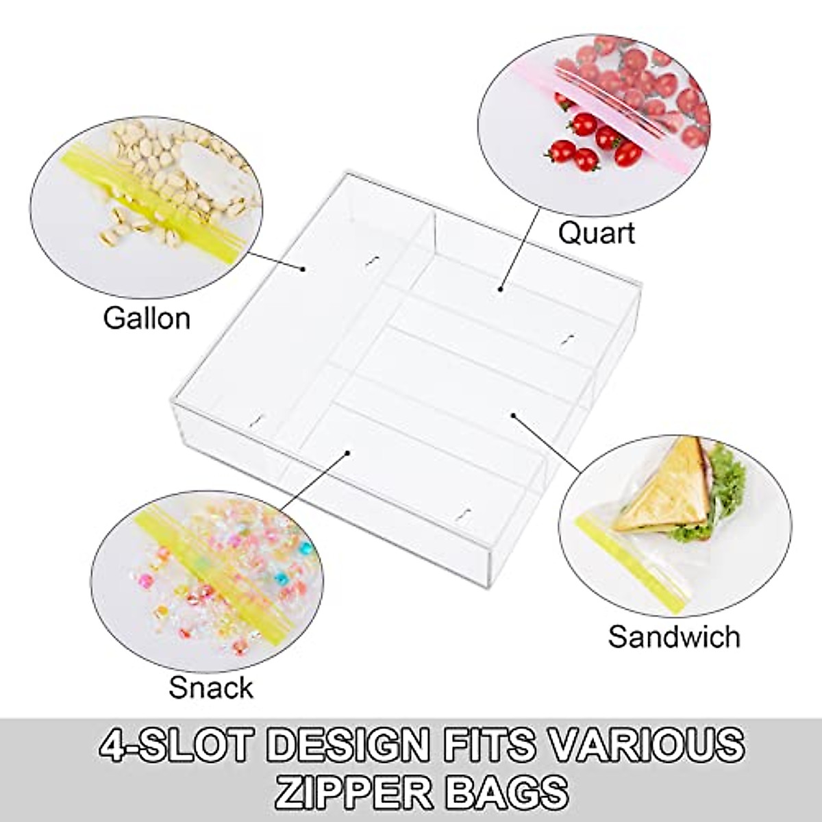 Plastic Bag Organizer Kitchen Acrylic 4 Slots Storage Bag Holder Baggie Organizers for Drawer Counter Pantry, Green Mountain