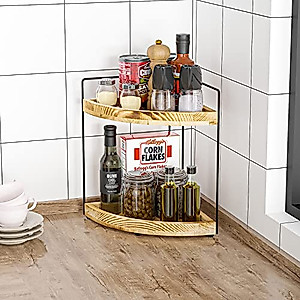 Sekepingo 2-Tier Coner Bathroom Countertop Organizer Cosmetic Vanity Dresser Tray Kitchen Snack Storage Shelf Wood Coffee Station Organization